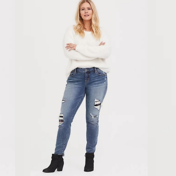 torrid | Jeans | Torrid Classic Skinny Rip Jean W Plaid Inserts 24 ...
